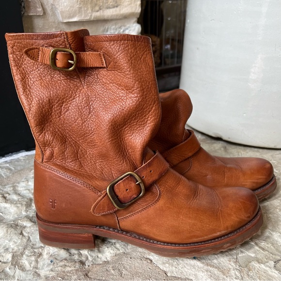 Frye | Shoes | Frye Veronica Shortie Belted Combat Moto Leather Boots ...